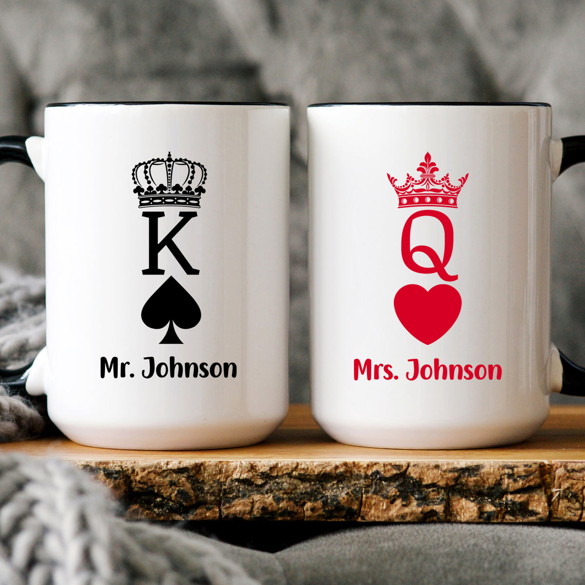 King and Queen of Hearts Coffee Cup, Custom Engagement Mug Set Gift fo ...