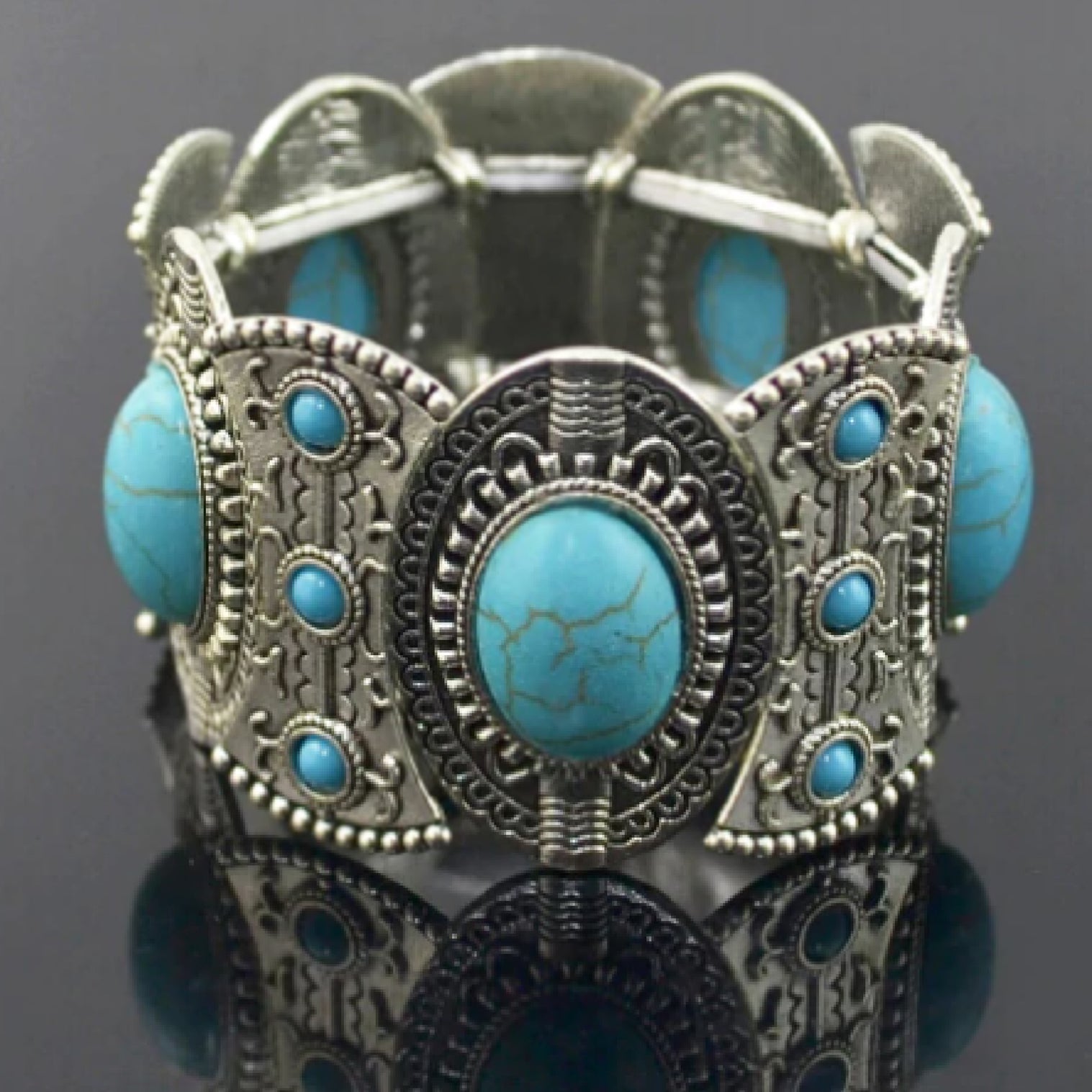 Women's Vintage Boho Turquoise Cuff Stretch Bracelet, Ethnic Fashion J ...