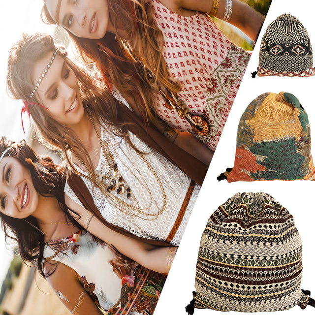 Lilyhood Boho Chic Fabric Drawstring Backpack with Ethnic Designs ...