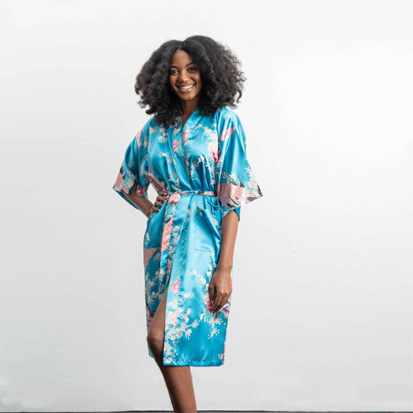 Lake Blue Silk Kimono Womens Robe – Gifts Are Blue