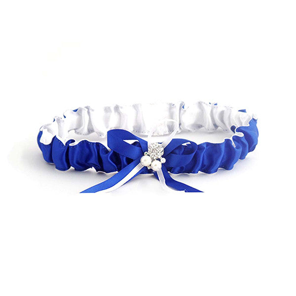 Royal Blue Satin Bride Wedding Garter with Pearl and Ribbon – Gifts Are ...